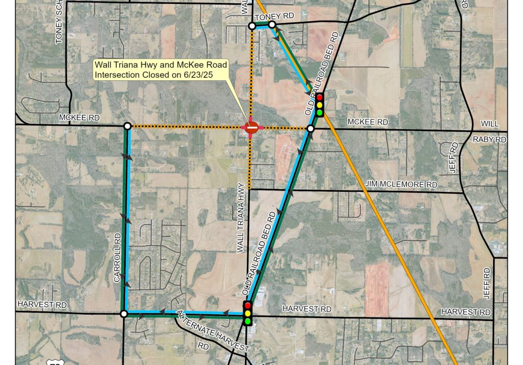 Roundabout construction closes Wall Triana Highway-McKee Road ...